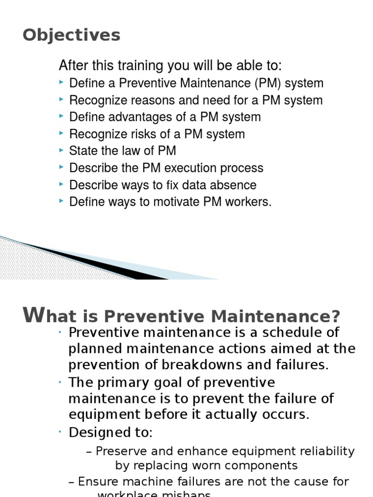 111 Preventive Maintenance Training Pdf Safety Reliability