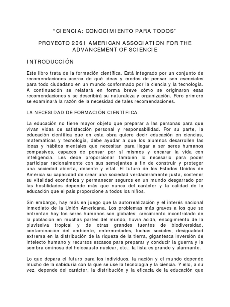 Proyecto 2061. AAAS. | PDF | Teoría | Science