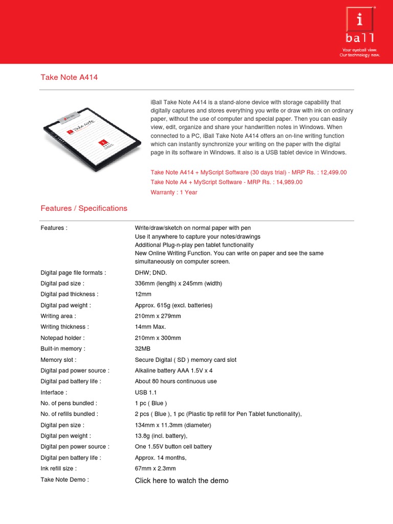 The iBall Take Note A414: A Digital Notetaking Device That Captures ...