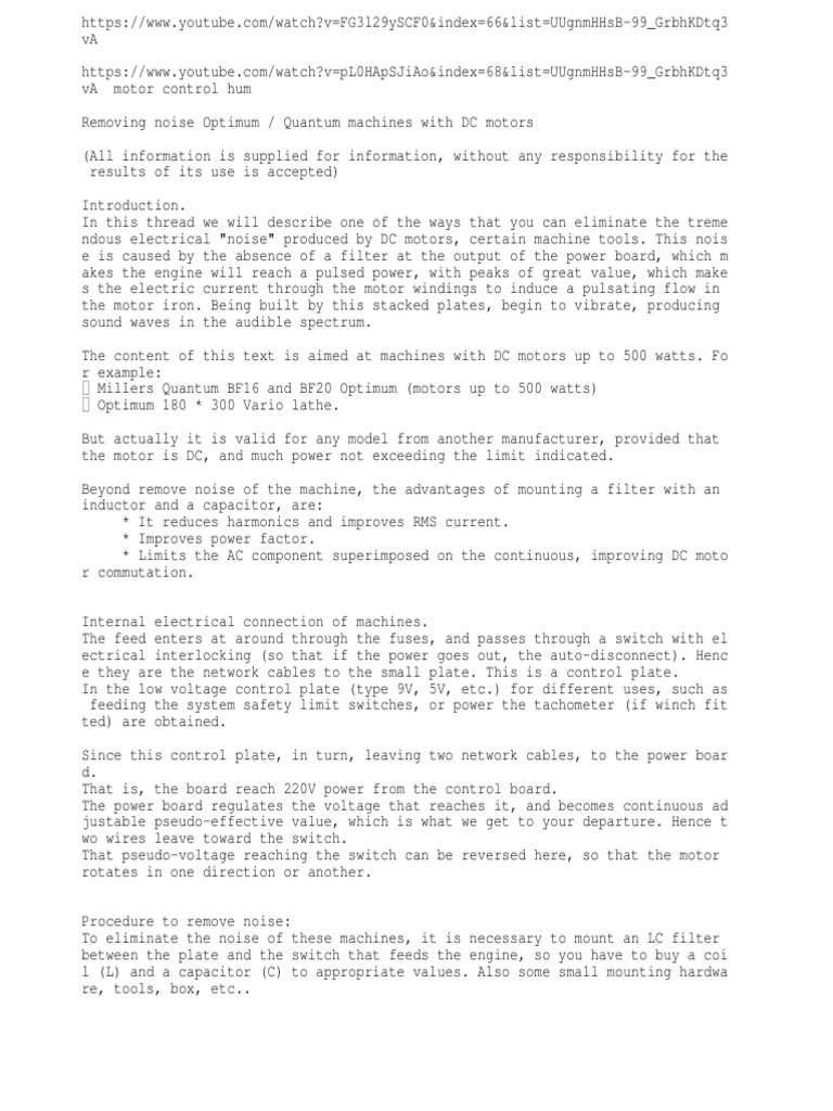 LC Filter For DC Motor Hum Removal | PDF | Inductor | Series And ...