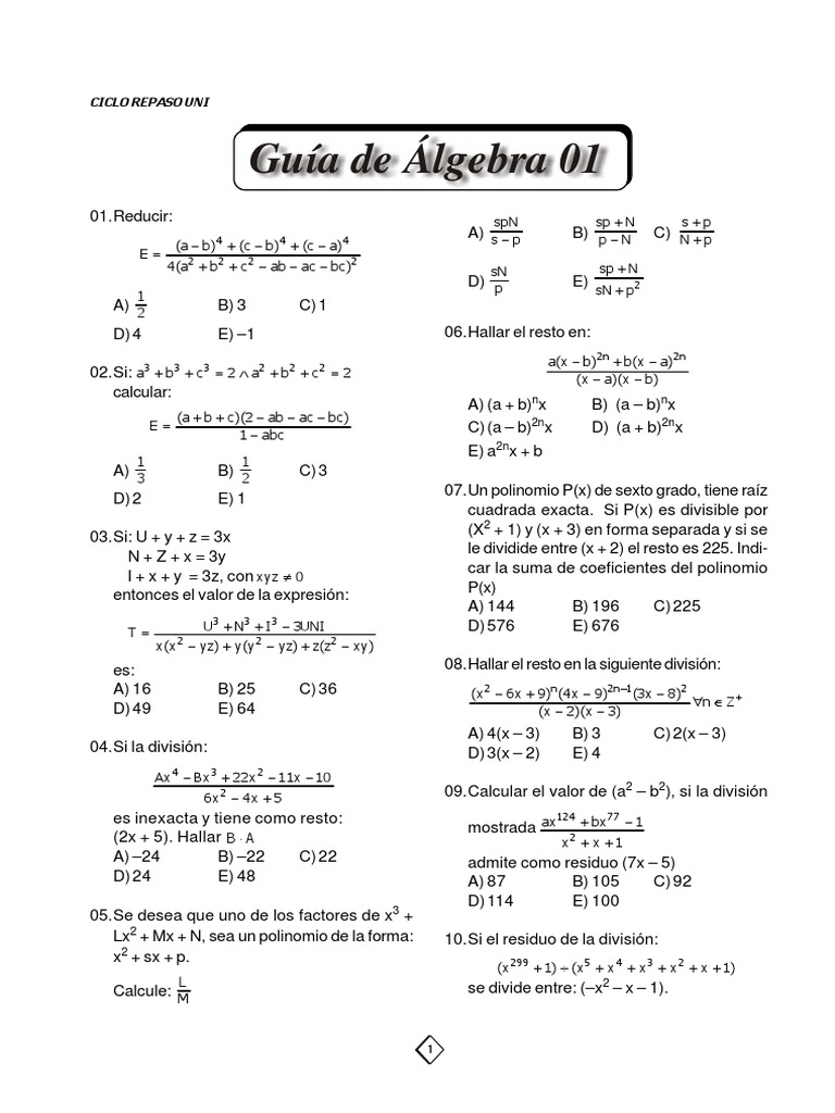 X01.pdf | Álgebra abstracta | Ecuaciones