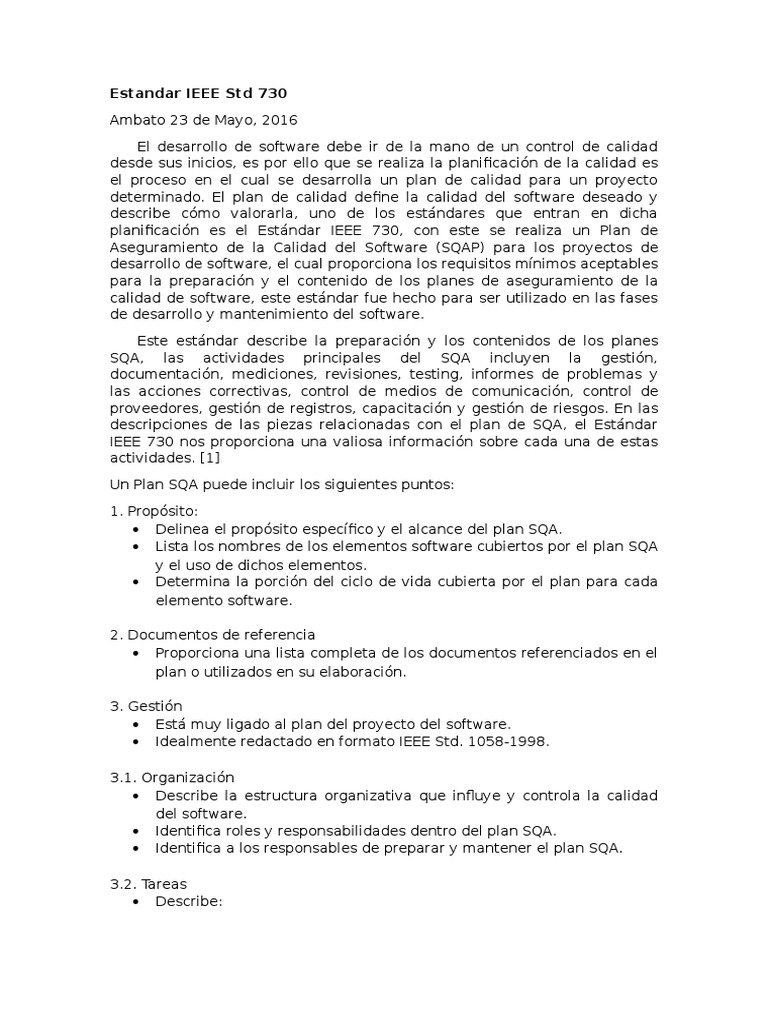 Estandar IEEE 730 | PDF | Ingeniería de software | Software