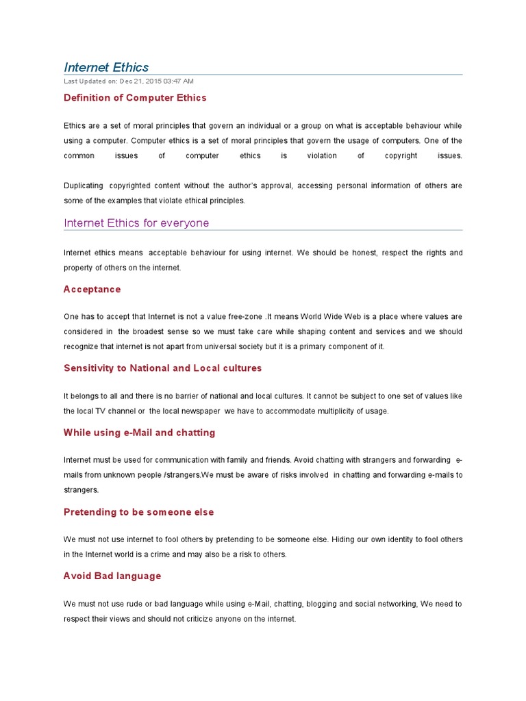 Internet Ethics For Everyone | PDF | Internet | Computing