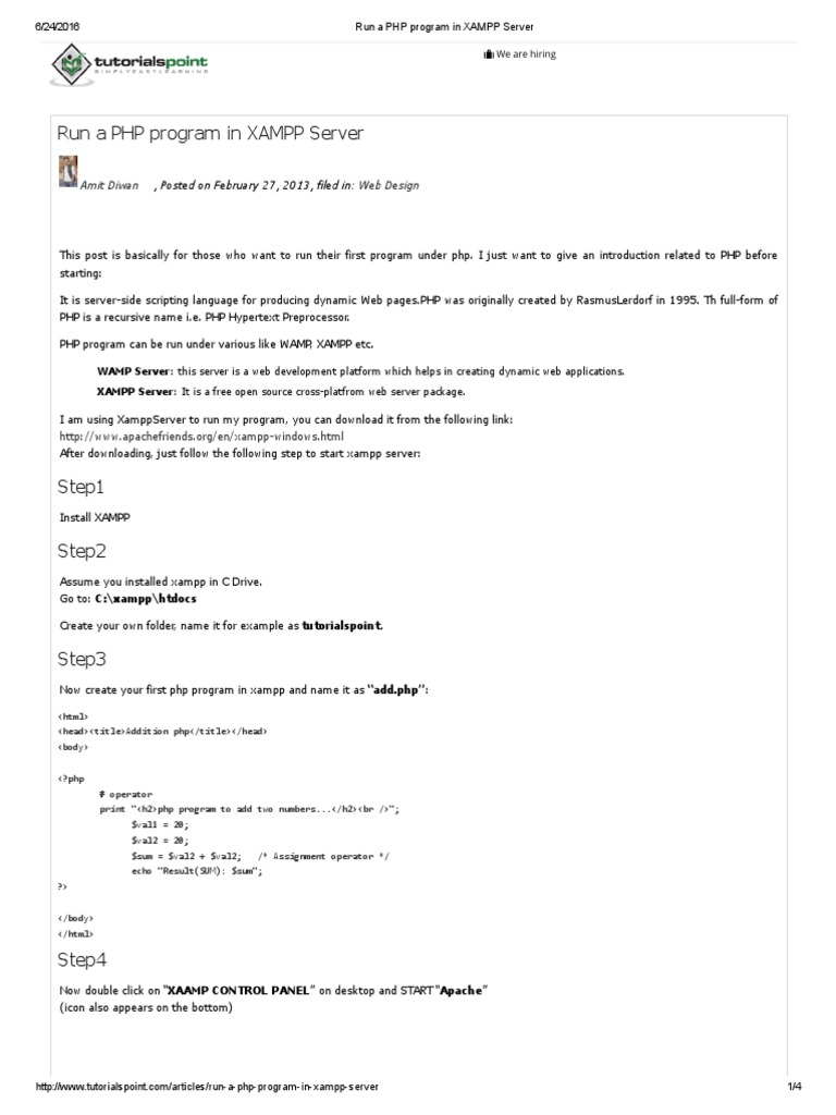 Run A PHP Program in XAMPP Server | PDF | Php | Web Server