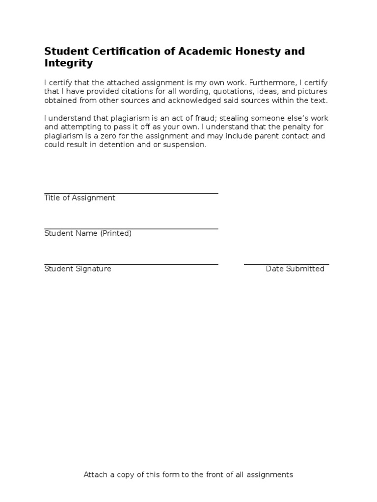 Student Certification of Academic Honesty and Integrity | PDF | Career ...