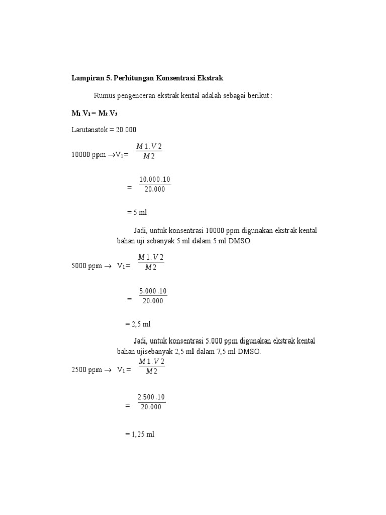Lampiran 5. Perhitungan Konsentrasi Ekstrak | PDF | Memasak, Makanan ...