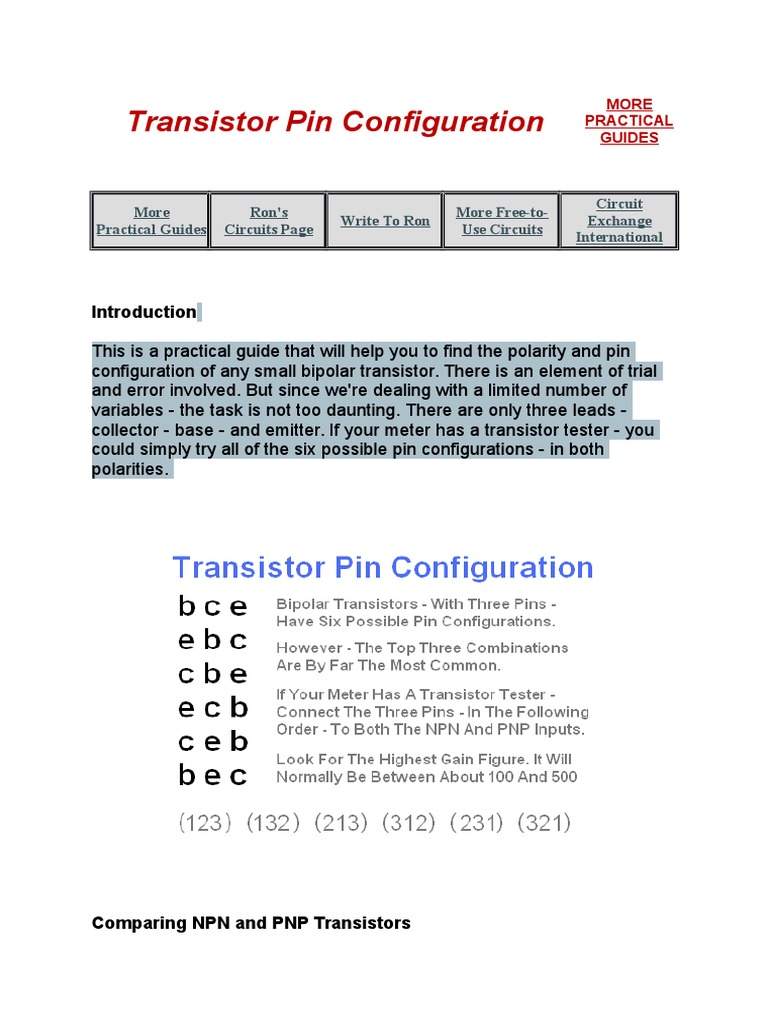 Transistor Pin Configuration | PDF | Bipolar Junction Transistor ...