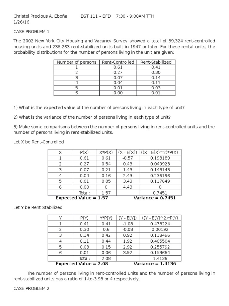 Homework Statistics Pdf Expected Value Variance
