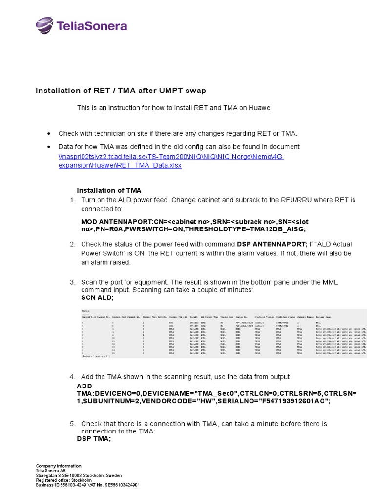 Install RET TMA after UMPT Huawei | PDF | Electronic Engineering ...