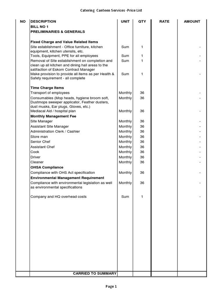 Catering Services - Price List | PDF | Salad | Hamburgers