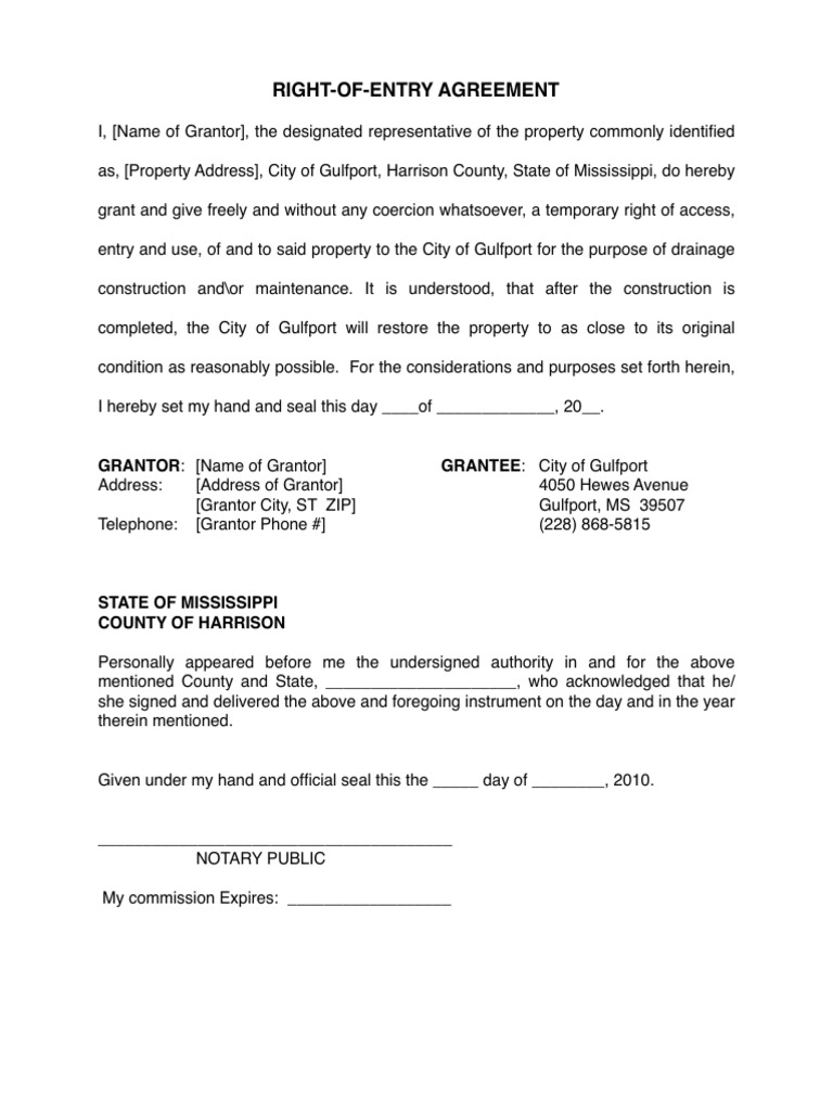Right of Entry Agreement | PDF | Natural Resources Law | Common Law
