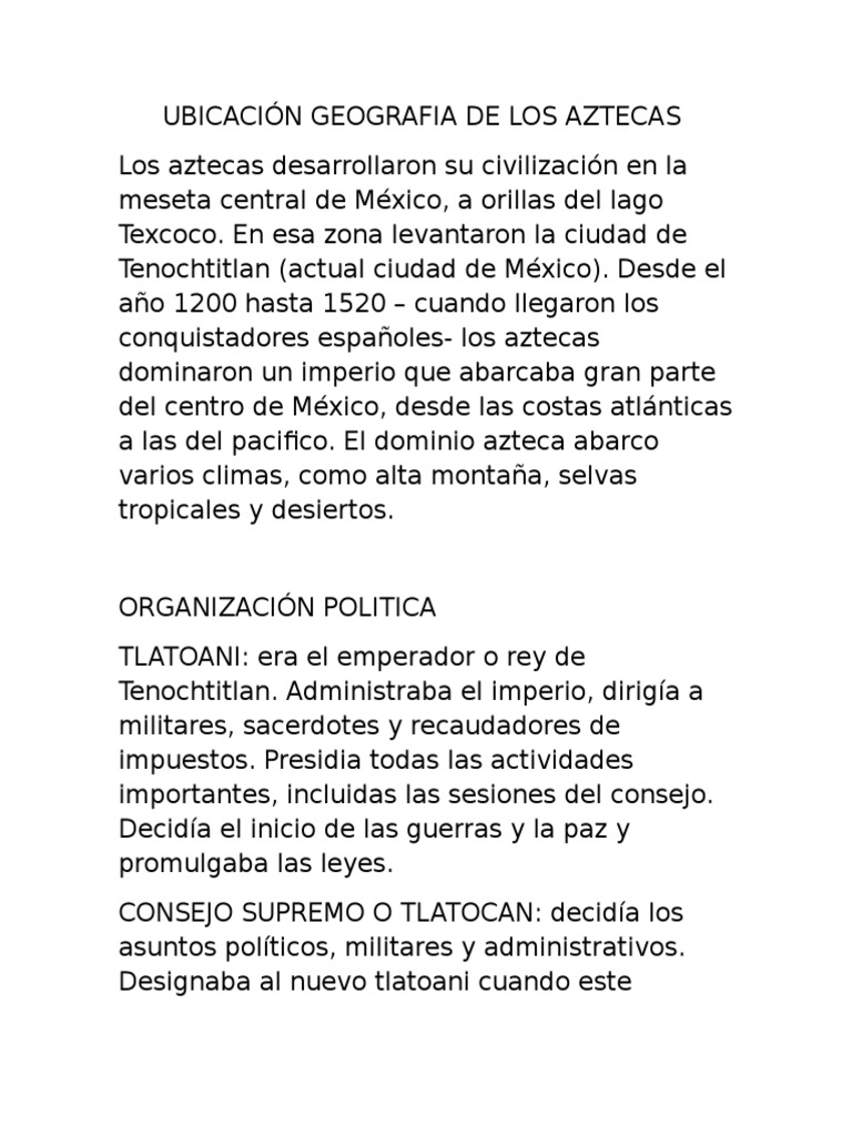 Ubicación Geografia de Los Aztecas | PDF | azteca | México