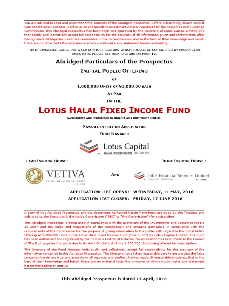 Lotus Halal Fixed Income Fund IPO Details | PDF | Investing | Investor