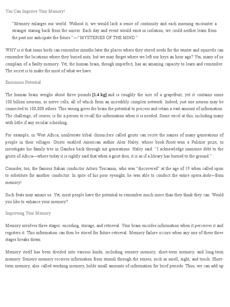 You Can Improve Your Memory Pdf Mnemonic Memory