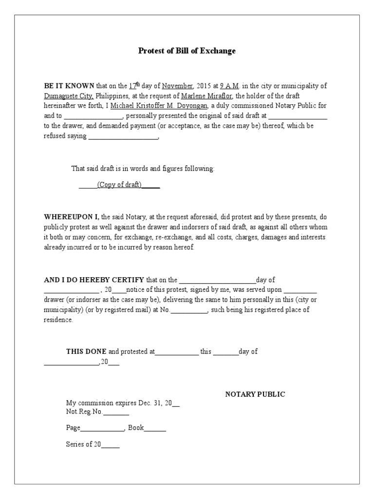 Protest Sample | PDF | Notary Public | Negotiable Instrument