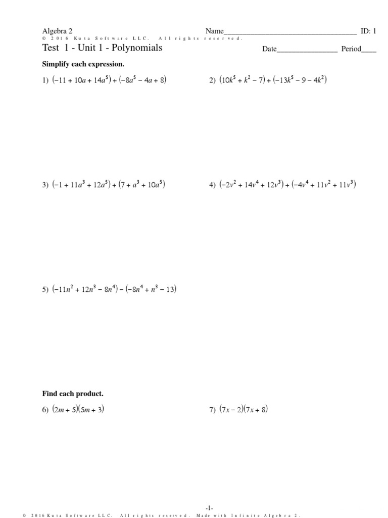 Algebra 2 Unit 1 Test 1 | PDF