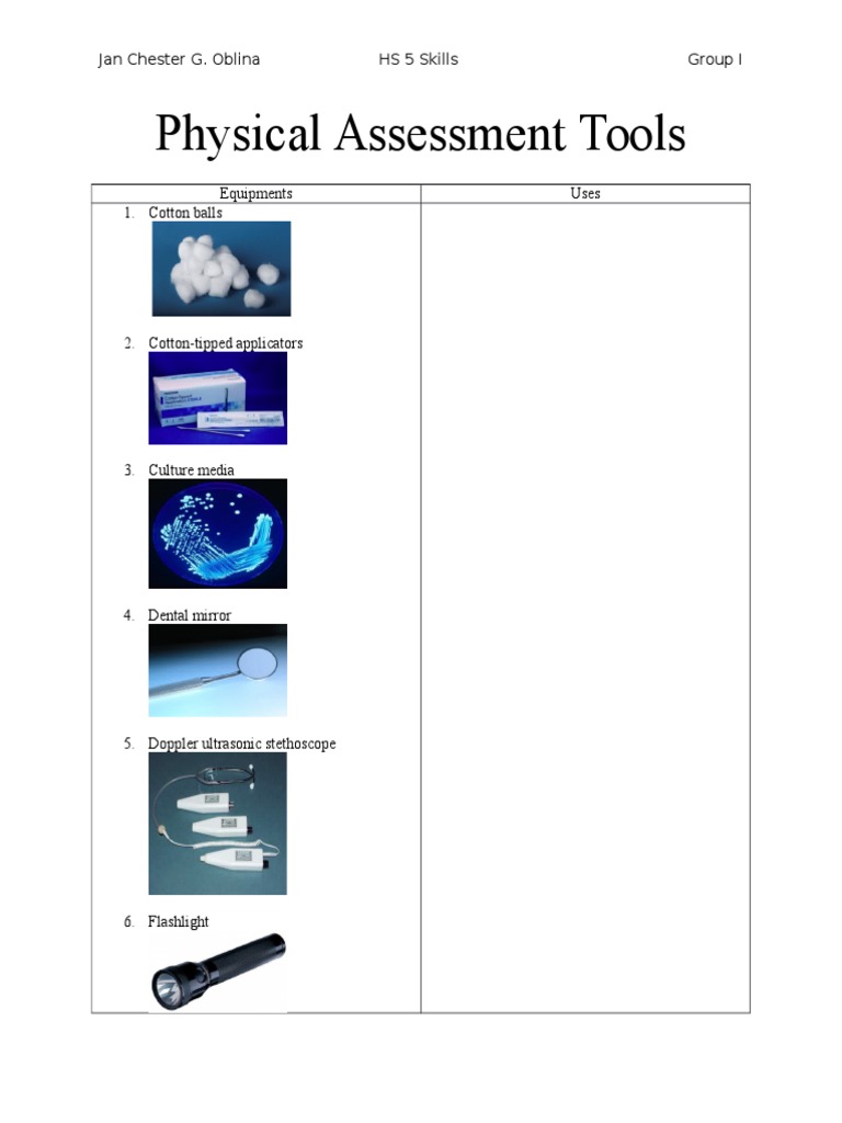 Physical Assessment Tools: Jan Chester G. Oblina HS 5 Skills Group I | PDF