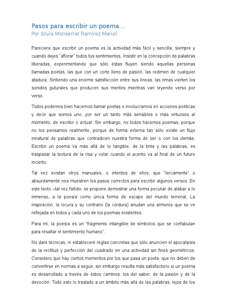 Pasos Para Escribir Un Poema | Poesía | Autor