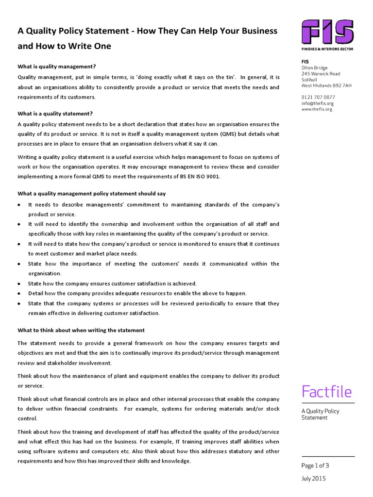 Best Practice Quality Policy Statements | PDF | Quality Management ...