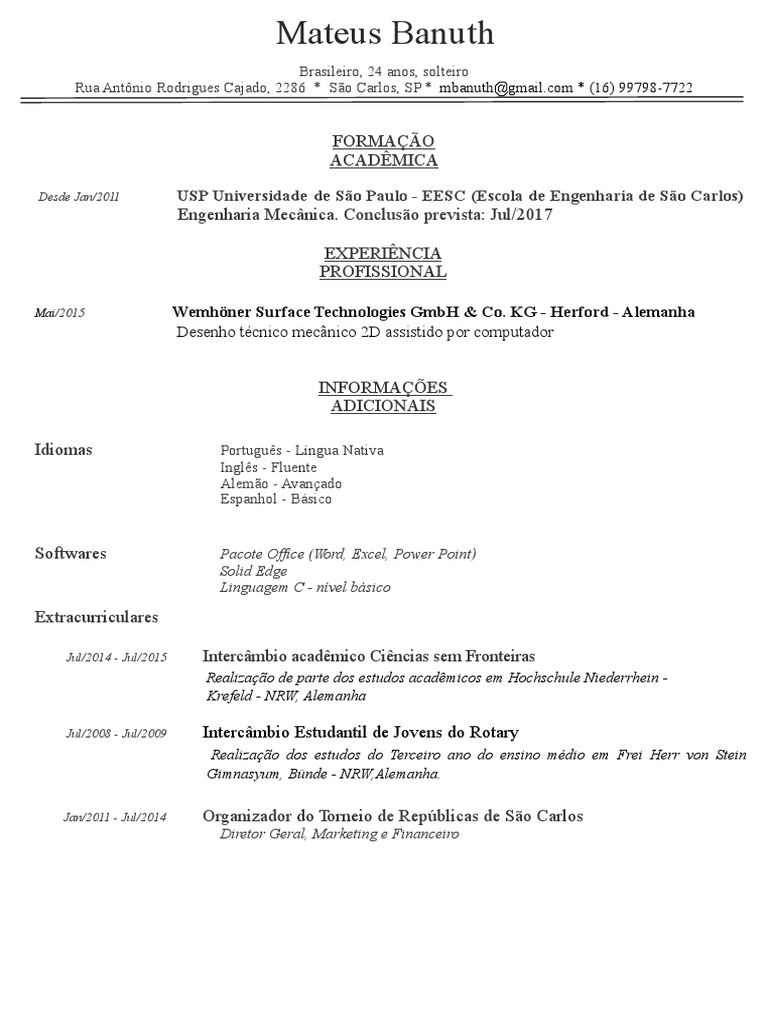CV - Mateus Banuth | PDF | Computadores