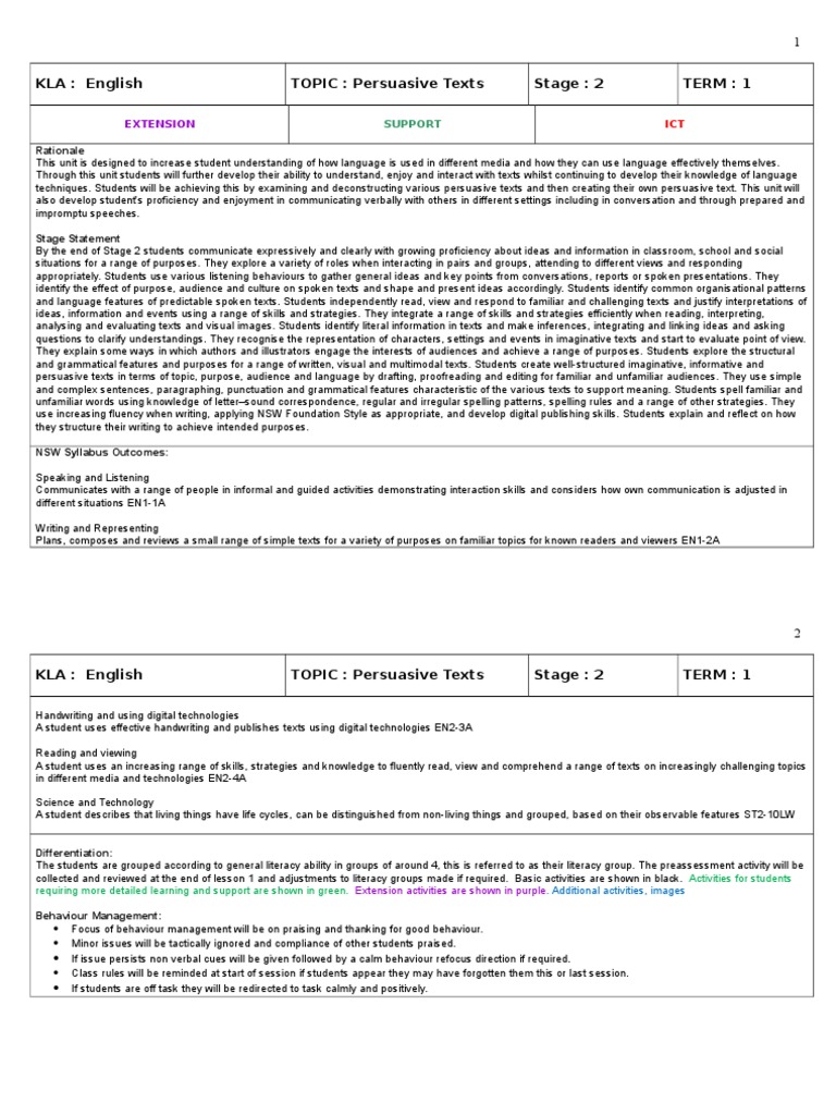 Unit Of Work Sample 4 Pdf Educational Assessment Communication