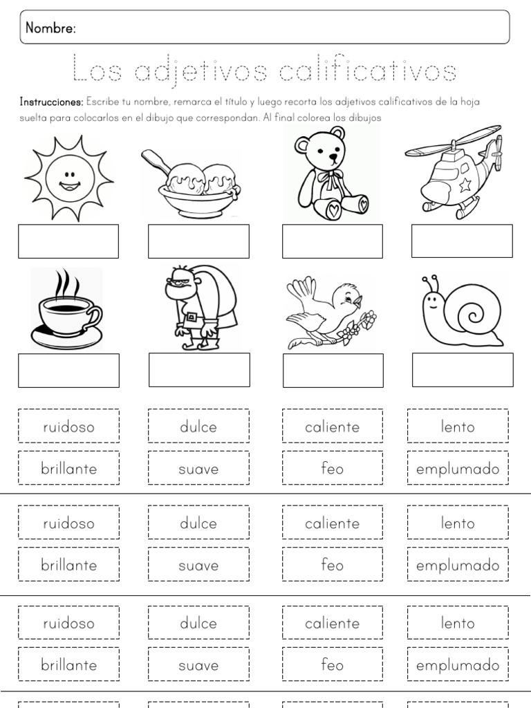 Dibujos y Adjetivos Calificativos | PDF | Artes del Lenguaje y ...