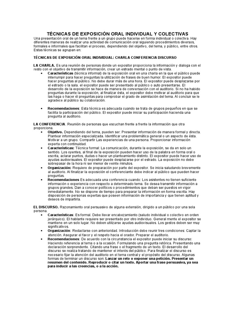 Técnicas de Exposición Oral Individual y Colectivas | PDF | Foro de ...