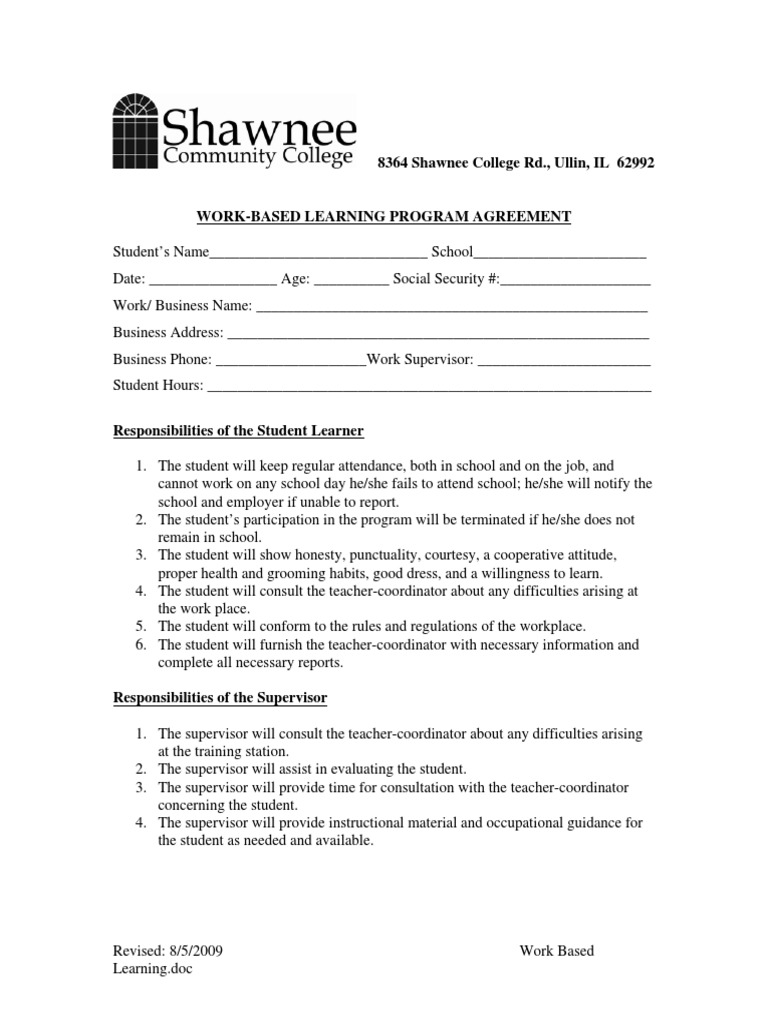 Work-Based Learning Program Agreement | PDF
