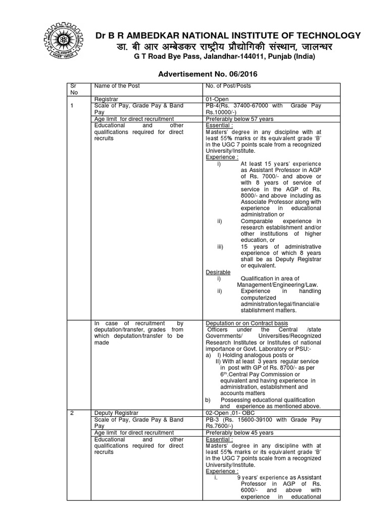 Registrar and Deputy Registrar Positions | PDF | Diploma | Academic Degree