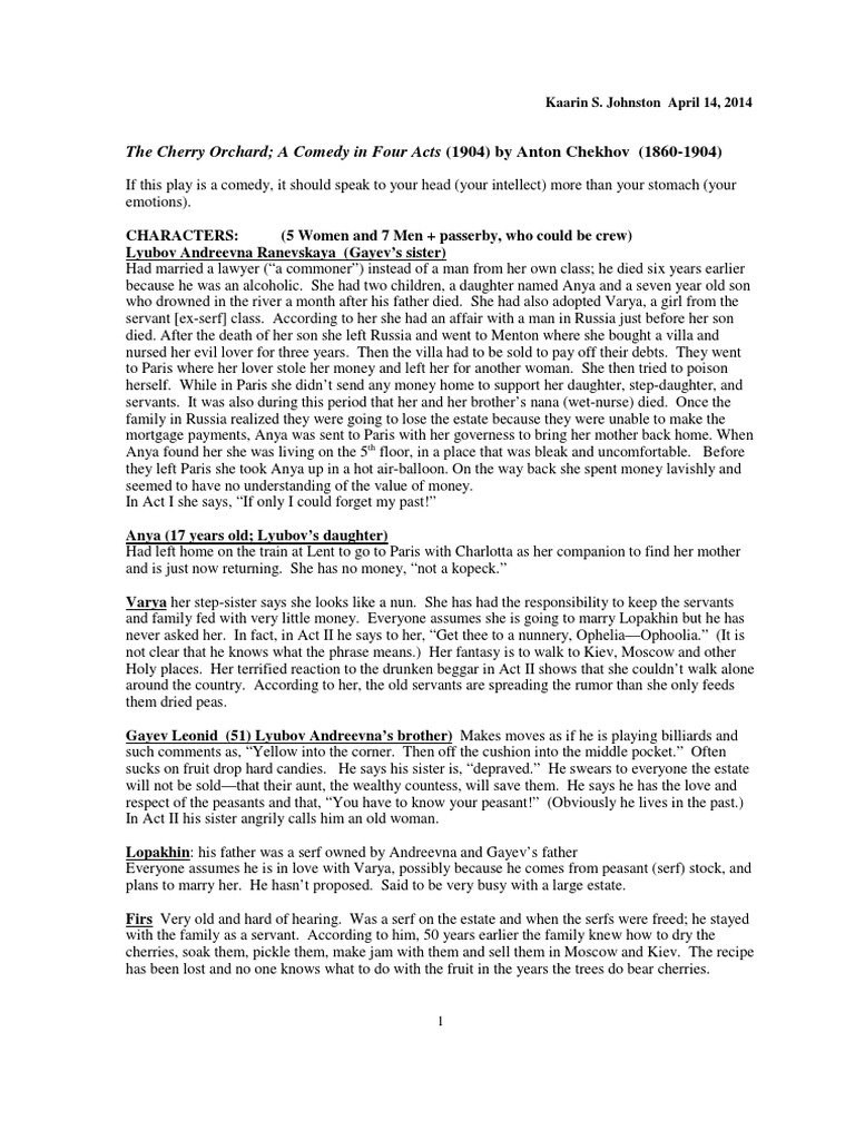 Cherry Orchard Synopsis PDF | PDF | Classics