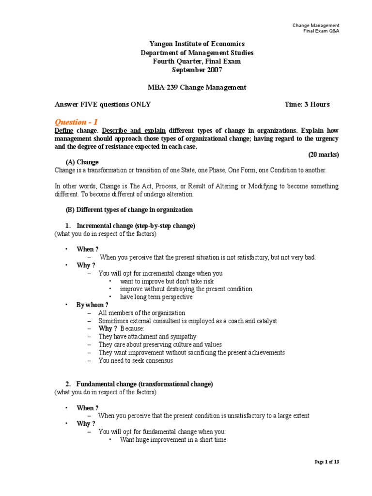 Change Management - Exam Q&A | PDF | Change Management | Business Process