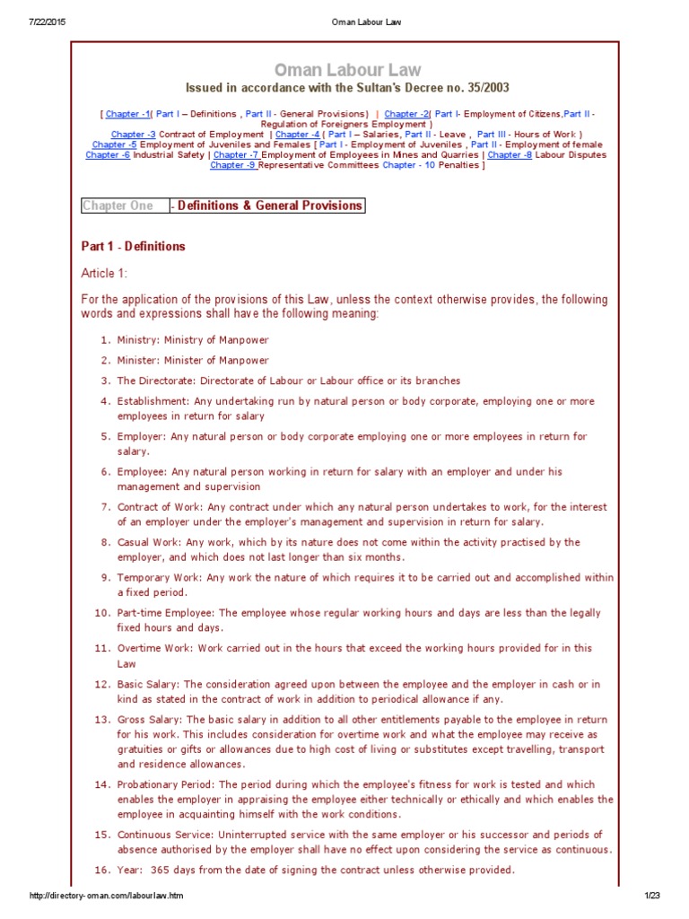 Oman Labour Law | PDF | Employment | Salary