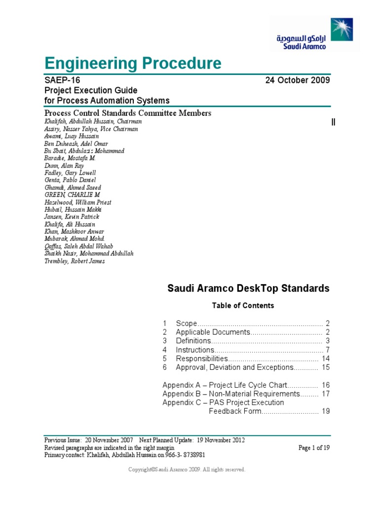 Saudi Aramco Procedure SAEP-16 | PDF | Specification (Technical Standard) | Automation