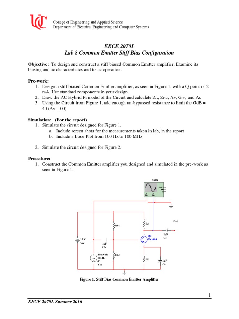 Common Emitter Amplifier Lab Guide | PDF | Amplifier | Analog Circuits