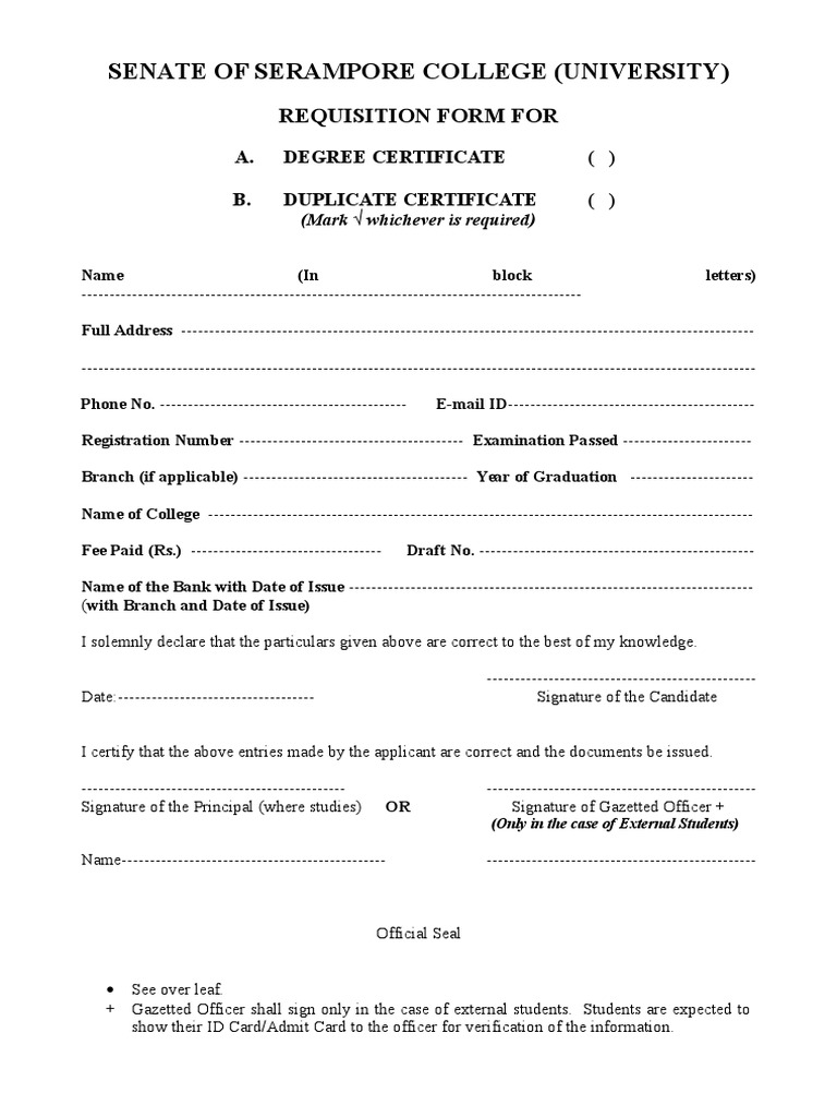 Degree Certificate Requisition Form | PDF | Affidavit | Common Law