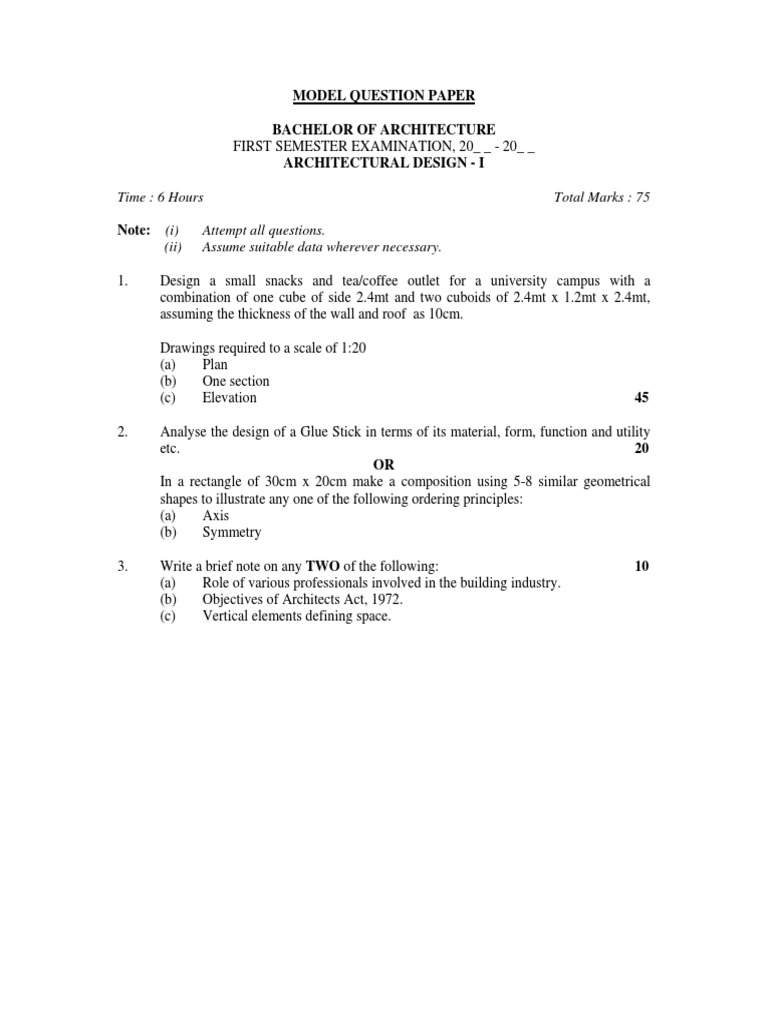 Bachelor of Architecture Exam Paper | PDF