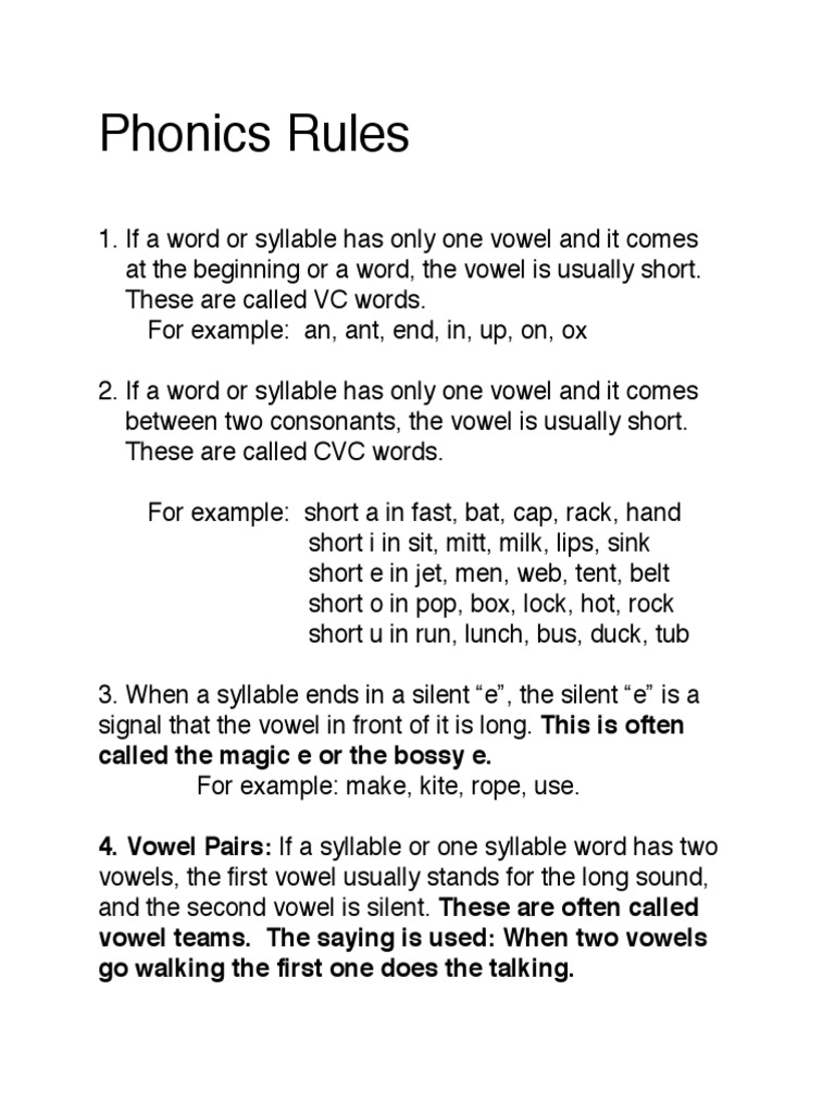 Phonics Rules | PDF | Syllable | Vowel