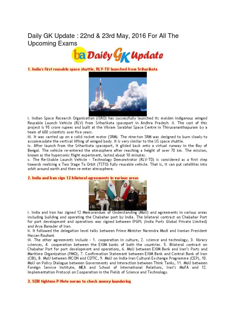 Daily GK Update May Last Week | PDF | Government | Business