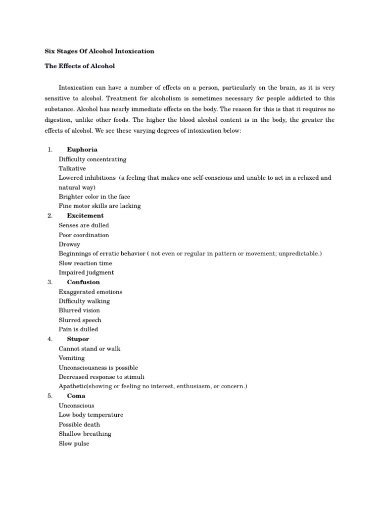 Six Stages Of Alcohol Intoxicationdocx Alcohol Intoxication Alcoholism Free 30 Day Trial