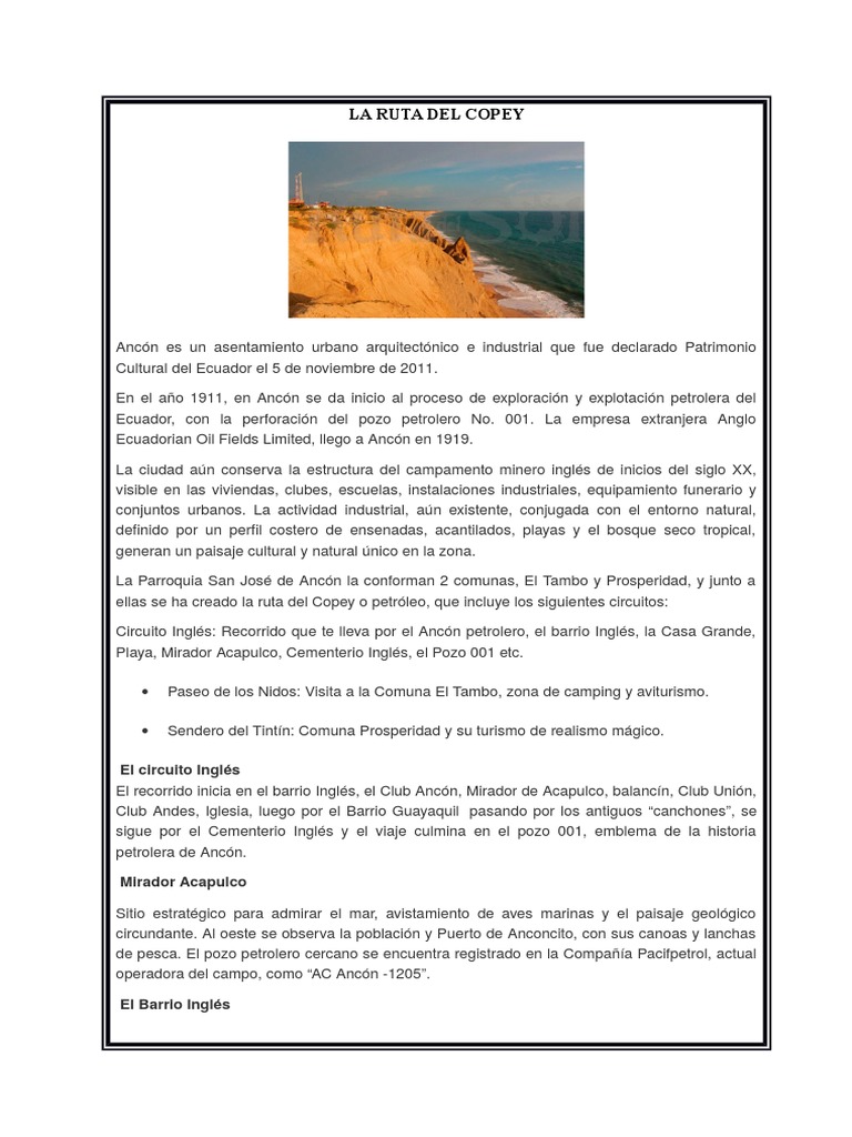 Ruta del Copey en Ancón: Historia y Turismo | PDF | Petróleo | Inglaterra