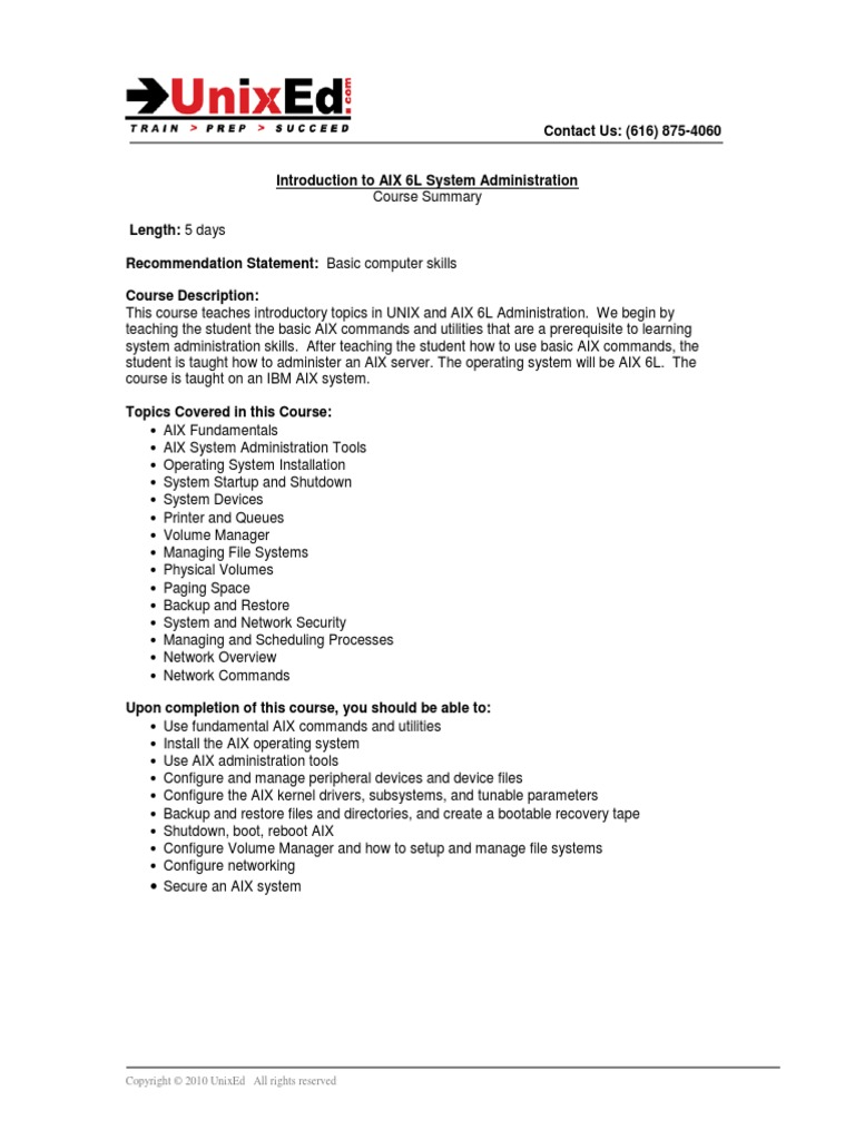 Aix Intro To System Administration Course Outline Download Free Pdf File System Unix