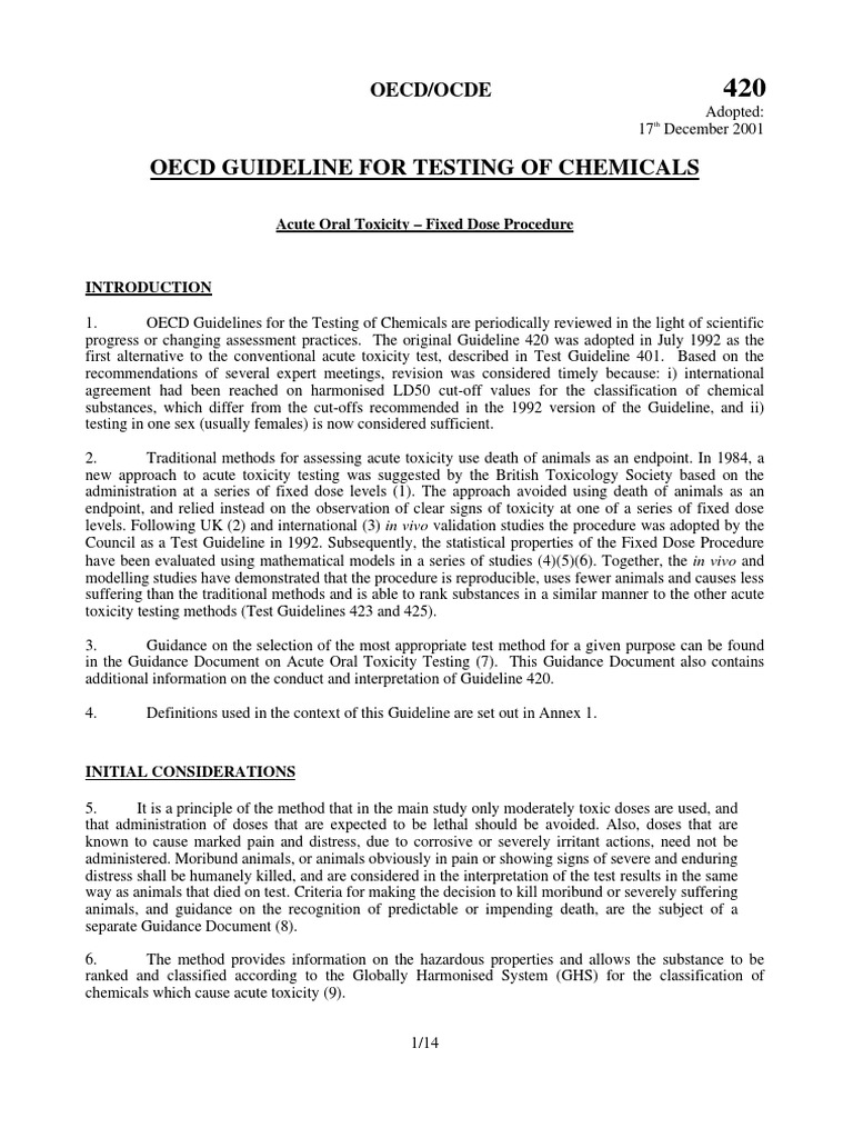 Oecd Guideline For Testing of Chemicals | PDF | Toxicity | Animal Testing