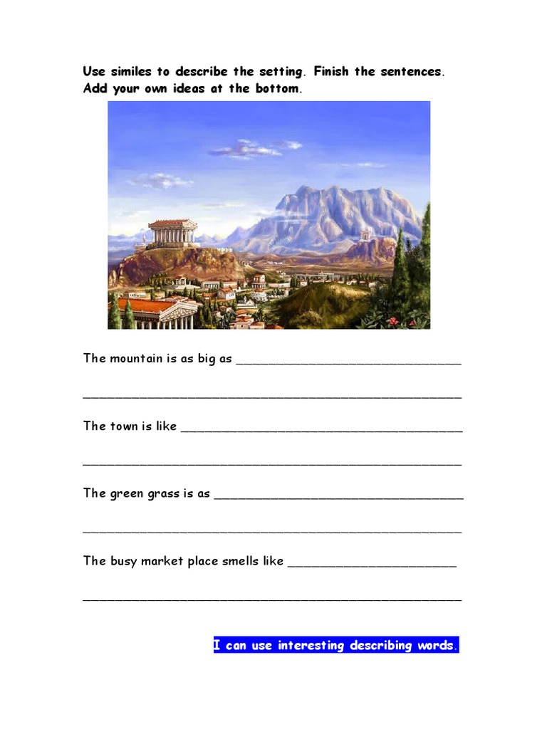 Use Similes To Describe The Setting. Finish The Sentences. Add Your Own ...