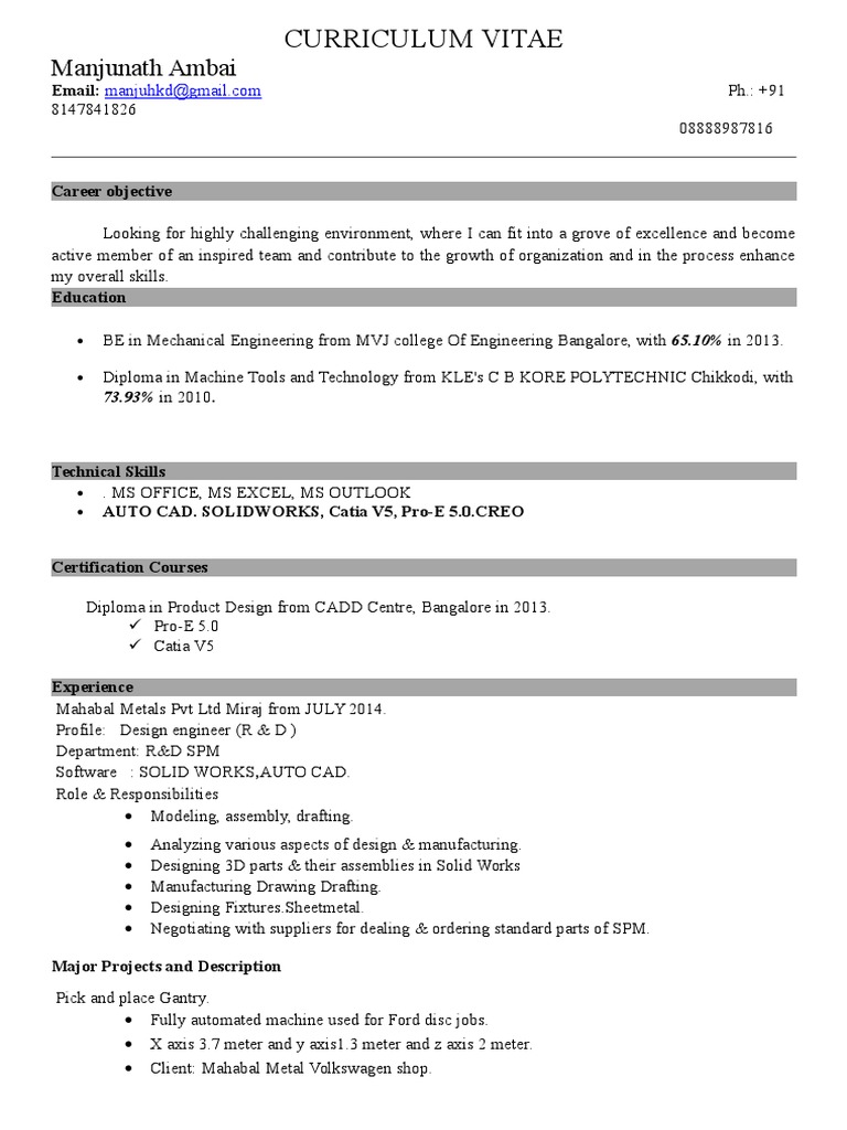 Manjunath - Ambai CV | PDF | Technical Drawing | Computer Aided Design