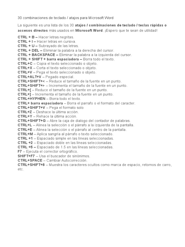 30 Combinaciones de Teclado | Atajo de teclado | Ventana (informática)