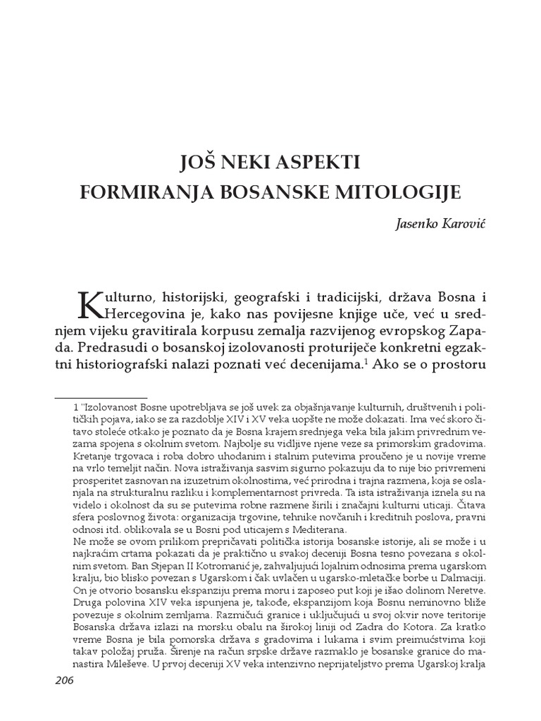 Još Neki Aspekti Formiranja Bosanske Mitologije - Jasenko Karović | PDF
