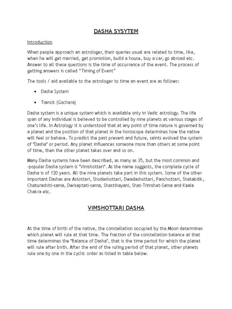 Overview of Vimshottari Dasha System | PDF | Ancient Astronomy | Astrology