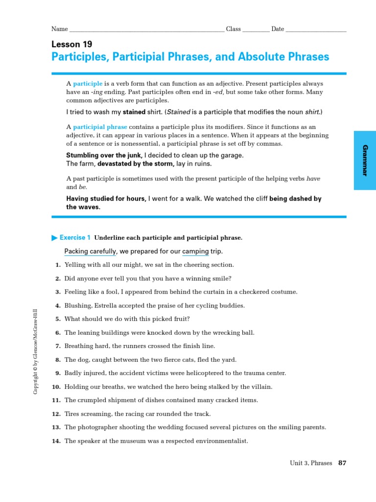 Participial Phrase | PDF | Adjective | Grammar