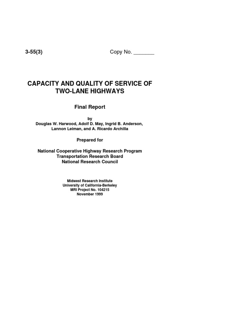 Road Capacity Calculations | PDF | Lane | Traffic