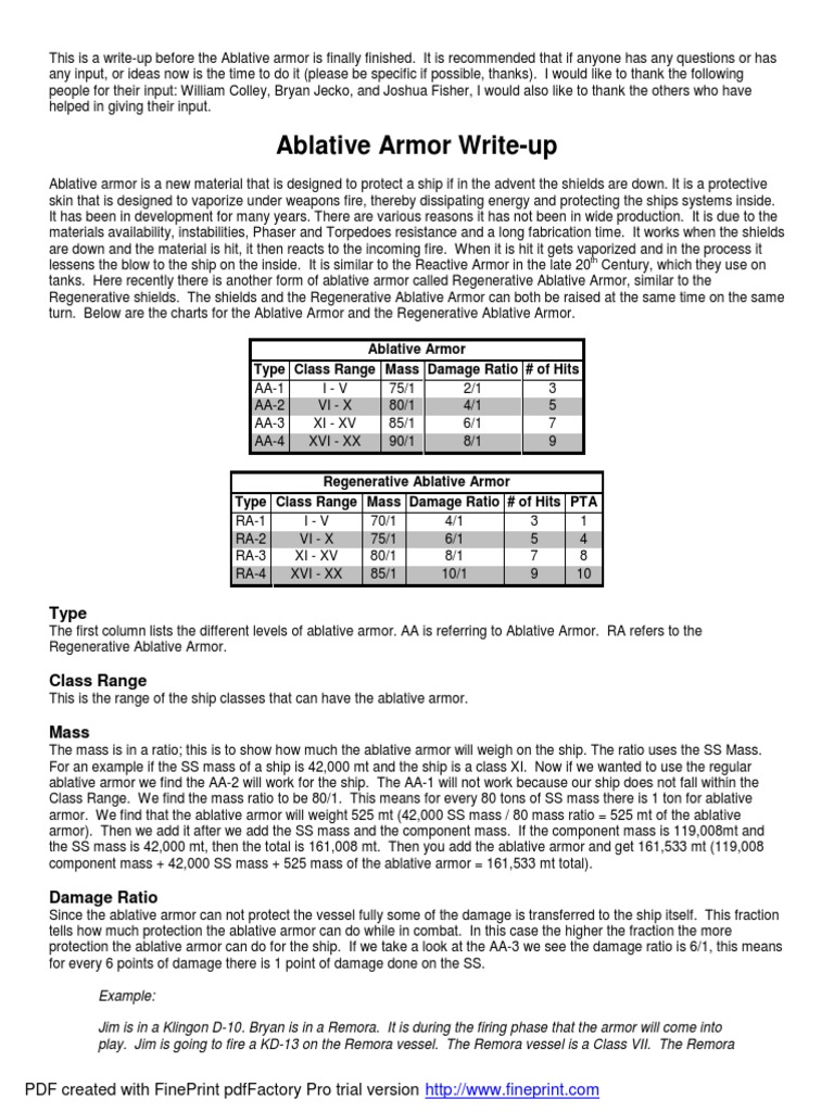 Ablative Armor Write-Up: Ablative Armor Type Class Range Mass Damage ...